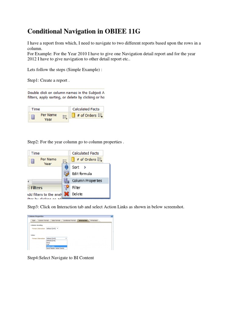 Conditional Navigation in OBIEE 11G | PDF | Hierarchy | Sql Conditional Navigation in OBIEE 11G | PDF | Hierarchy | Sql