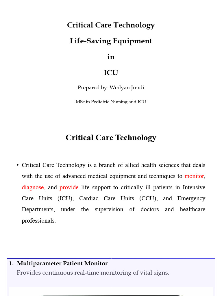 LECTURE TWO Critical Care Technology | PDF | Monitoring (Medicine ...