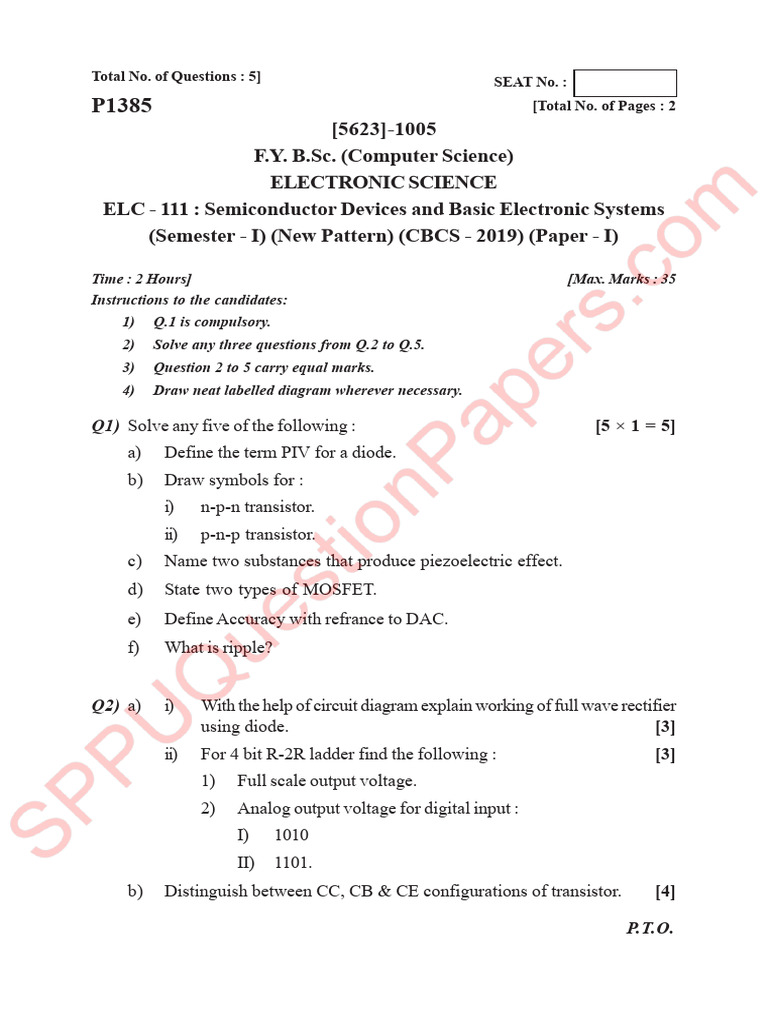BSC BSC Cs Electronic Science Semester 1 2019 November Semiconductor ...