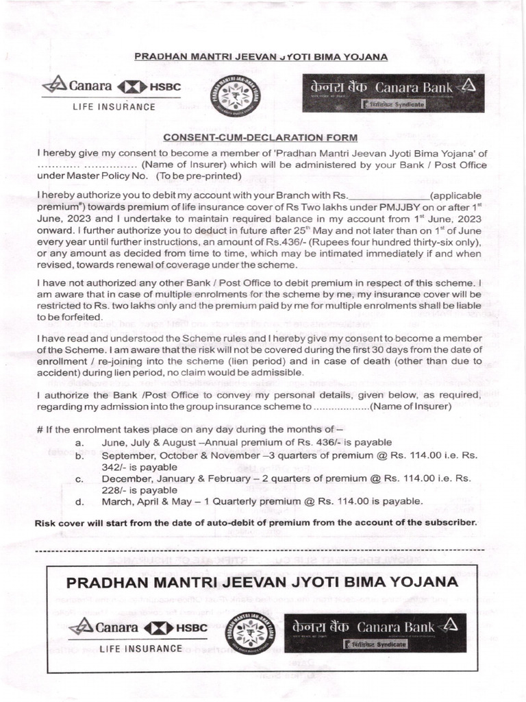 PMJJBY | PDF | Insurance | Identity Document