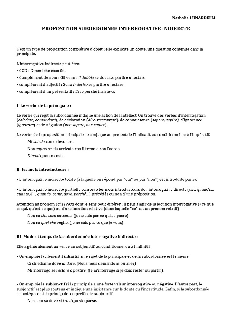 Interrogatives Indirectes en Italien | PDF | Clause | Pronom