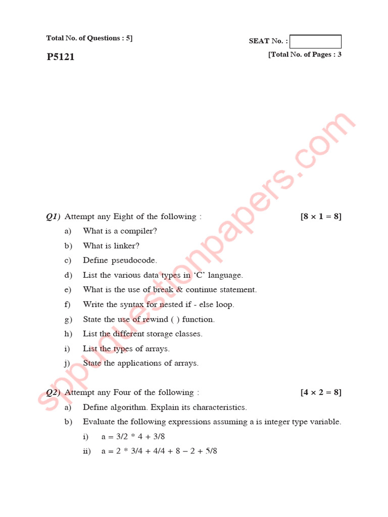 BSC Computer Science Cs Semester 1 2022 April Problem Solving Using Computer and C Programming ...