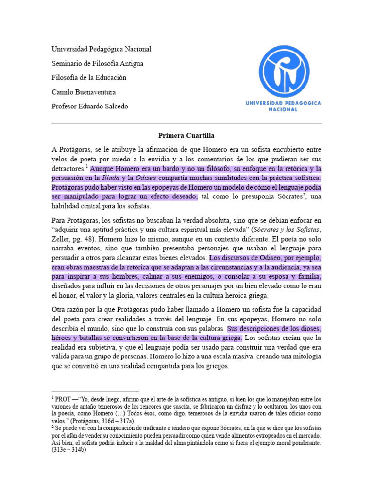 Primera Cuartilla - Camilo Buenaventura | PDF | Homero