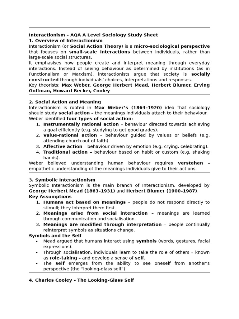 AQA A Level Sociology: Interactionism Guide | PDF | Deviance (Sociology ...