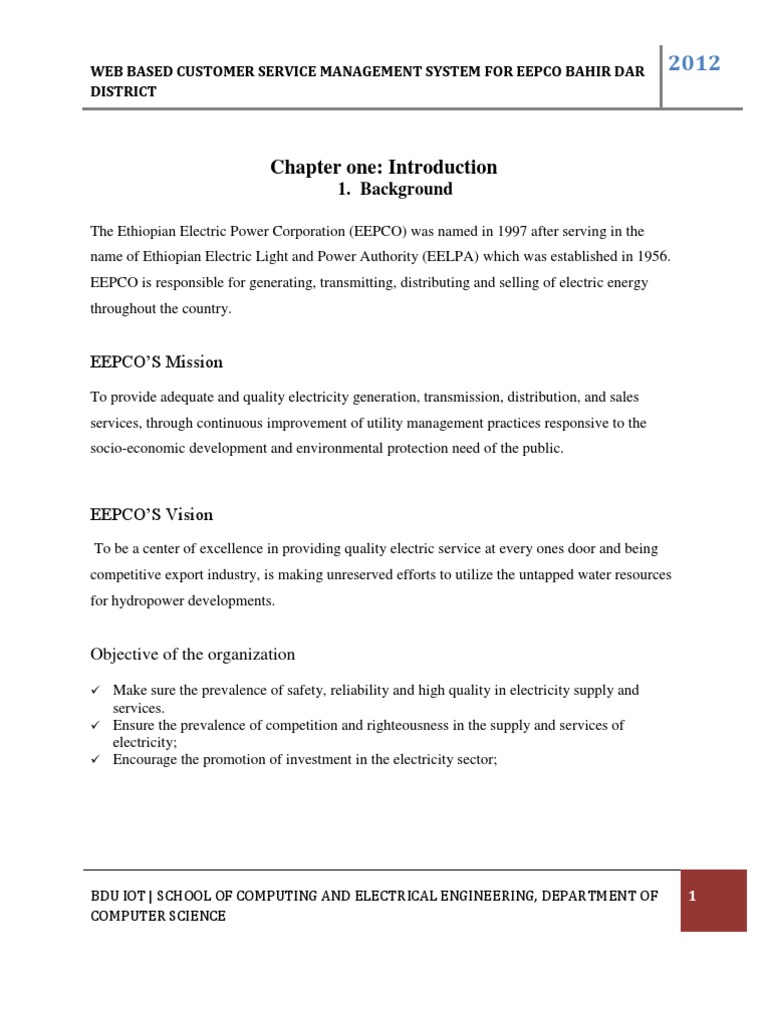 Chapter One: Introduction: EEPCO'S Mission | PDF | Use Case | Web Server