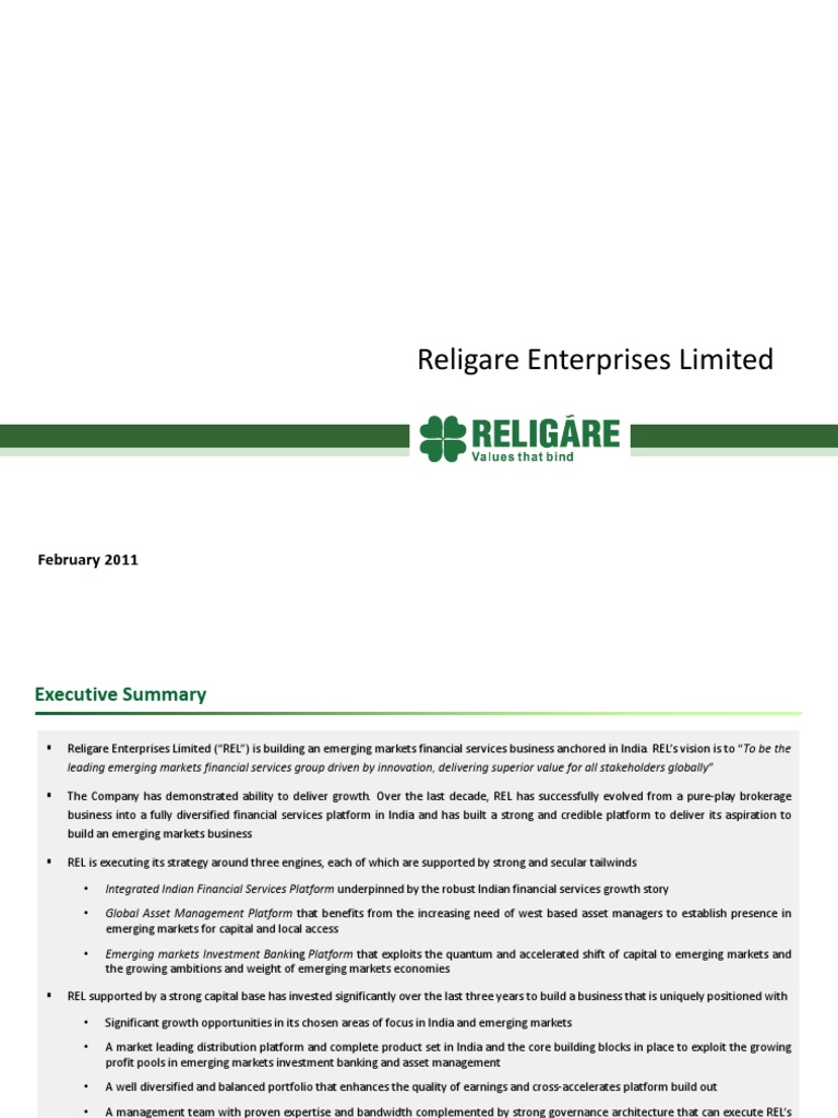 Religare Investor Presentation Feb2011 | PDF | Finance & Money Management