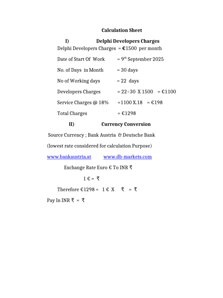 Delphi Developer Charges & Currency Conversion | PDF