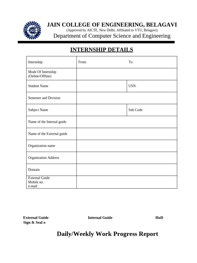 Internship Weekly Report Details | PDF | Career And Technical Education