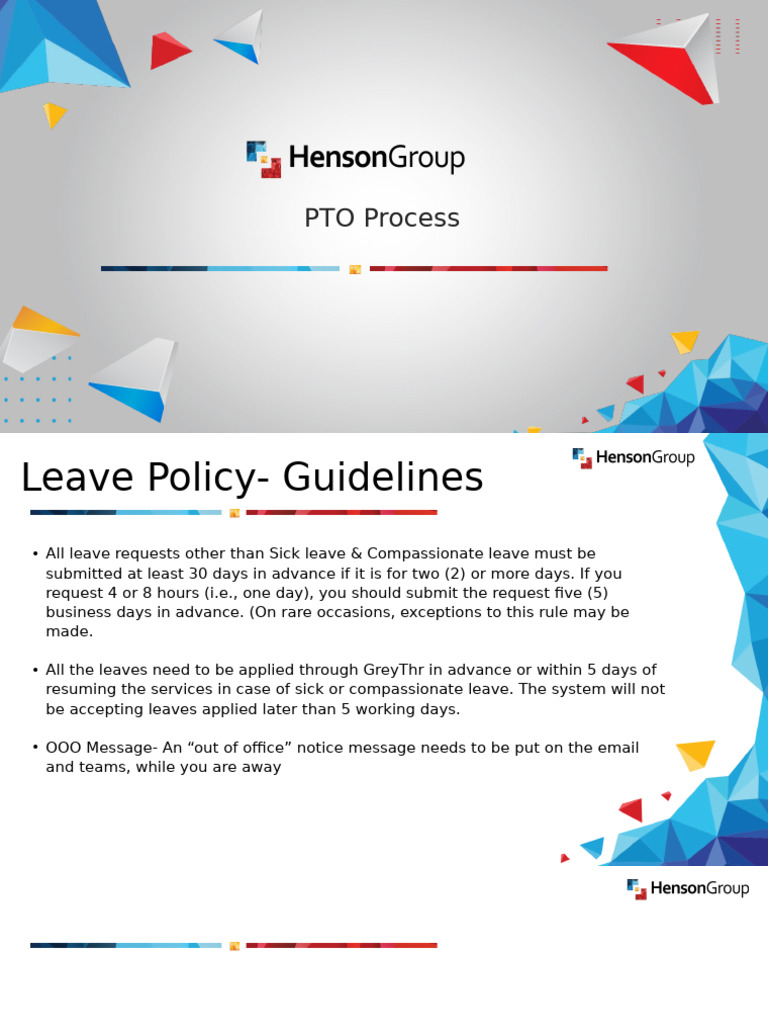 PTO Leave Policy and OOO Guidelines | PDF