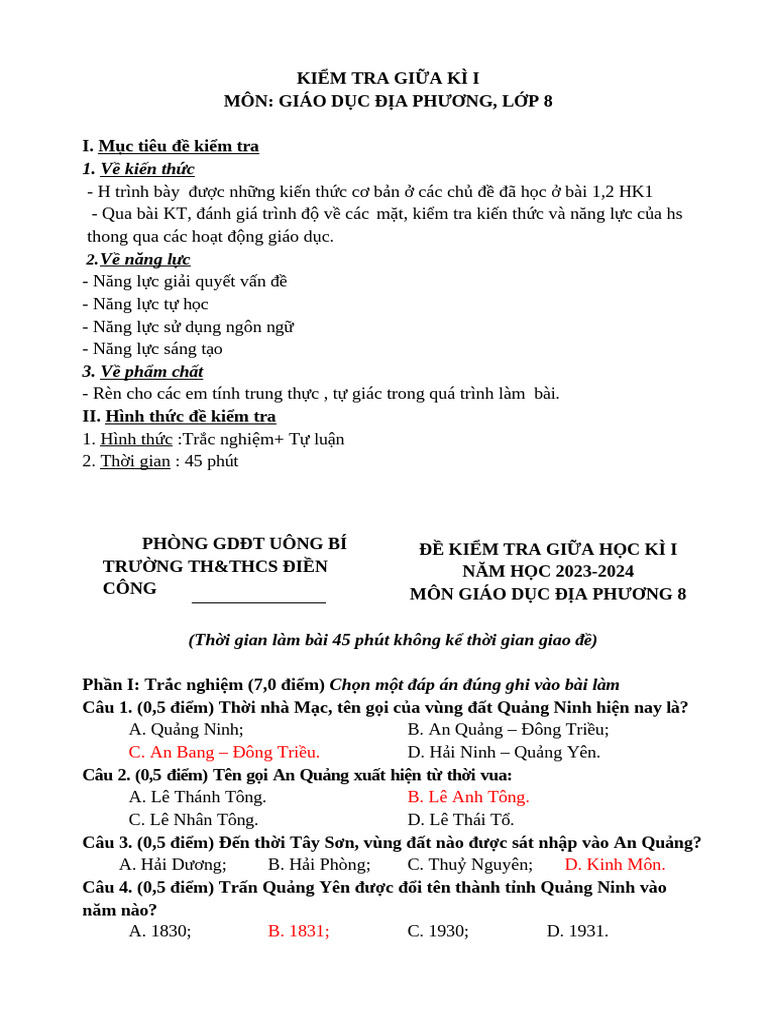Lop 8 - GDDP - Tiet 9. KT GHK I | PDF