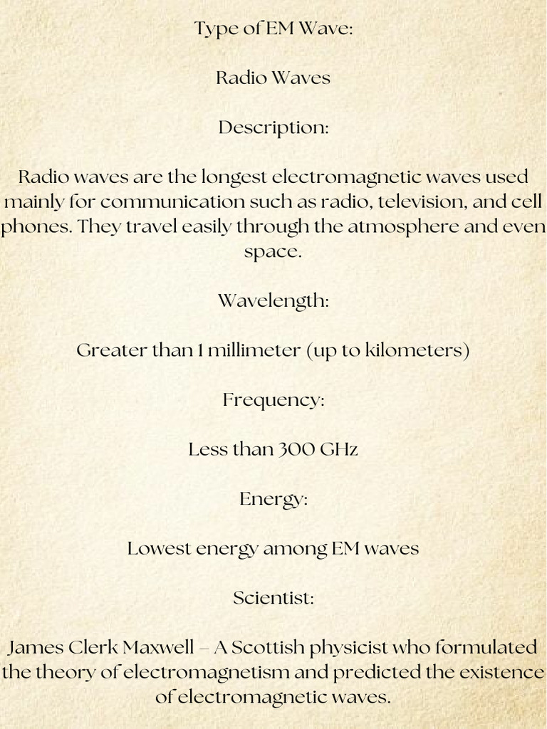 Type of EM Wave Radio Waves Description Radio Waves Are The Longest ...