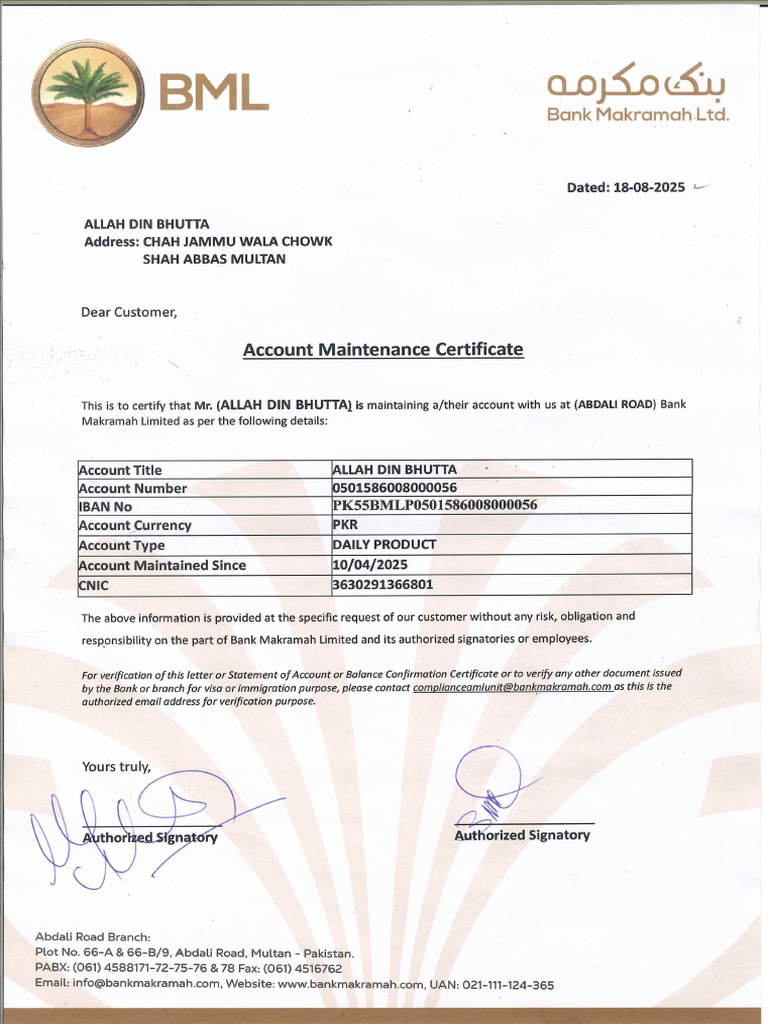 Maintenance Certificate | PDF