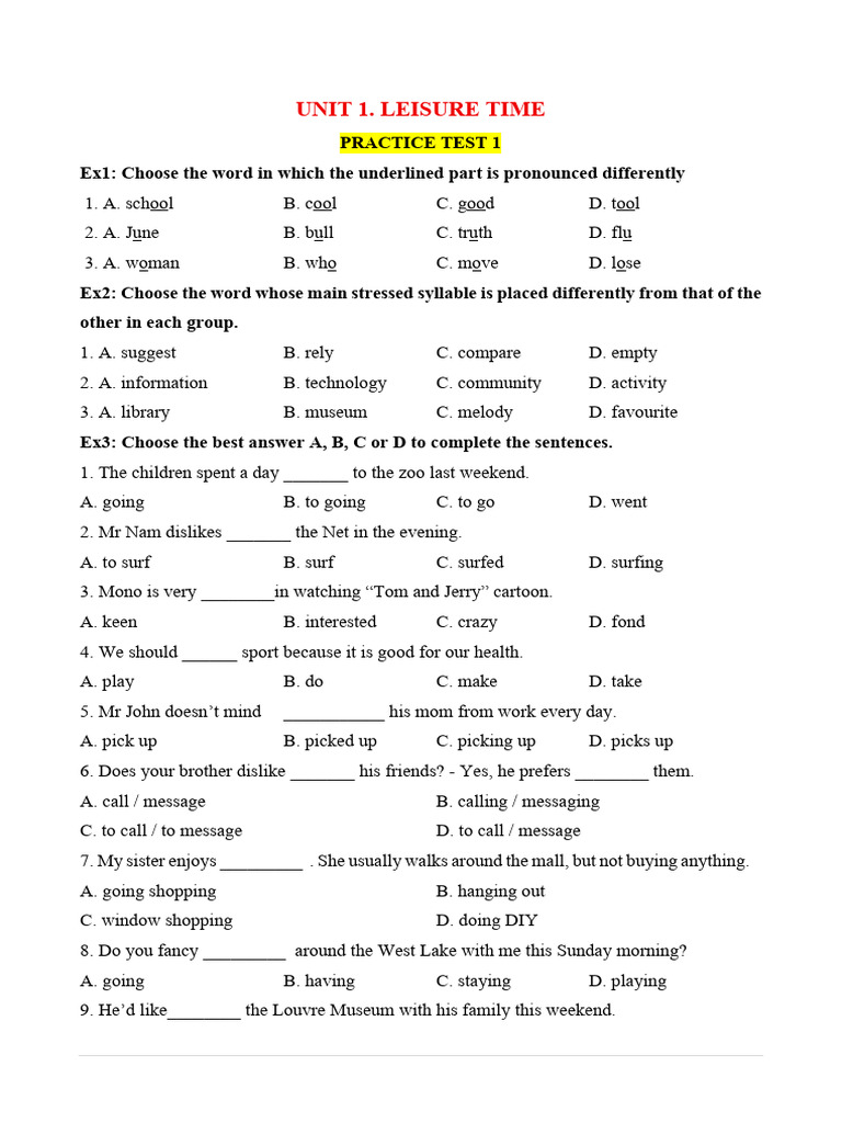 Review & Practice Tests For Mid-Term Test 1 (Unit 1 - Unit 3) | PDF ...