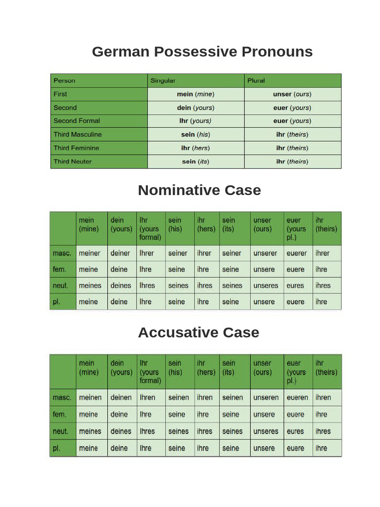 German Possessive Pronouns | PDF