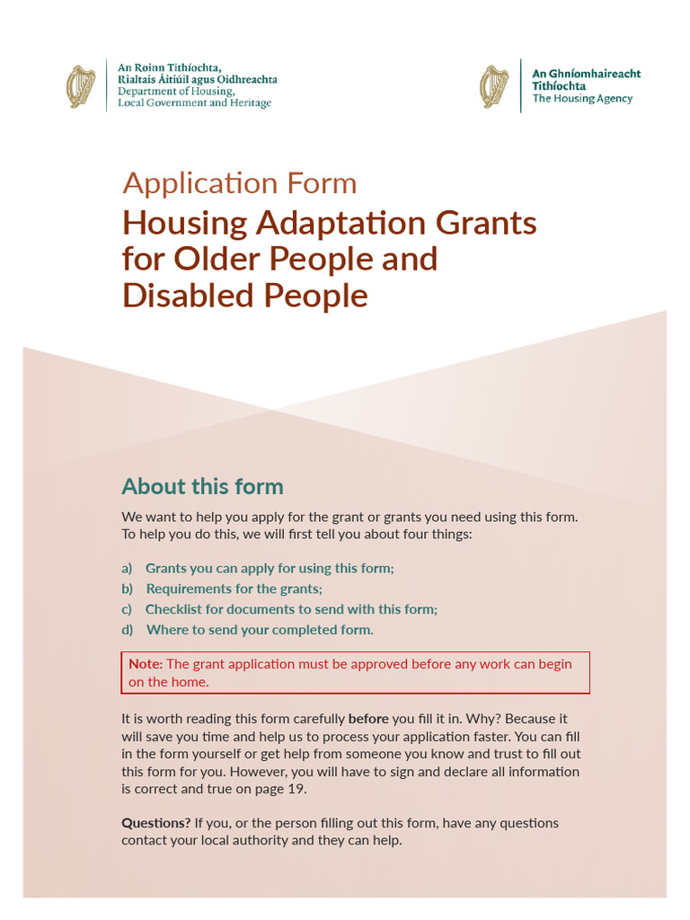 Application Form Housing Adaptation Grants For Older People and ...