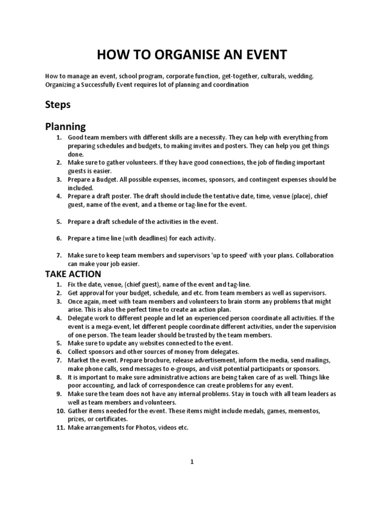 How To Organise An Event | Download Free PDF | Budget | Business