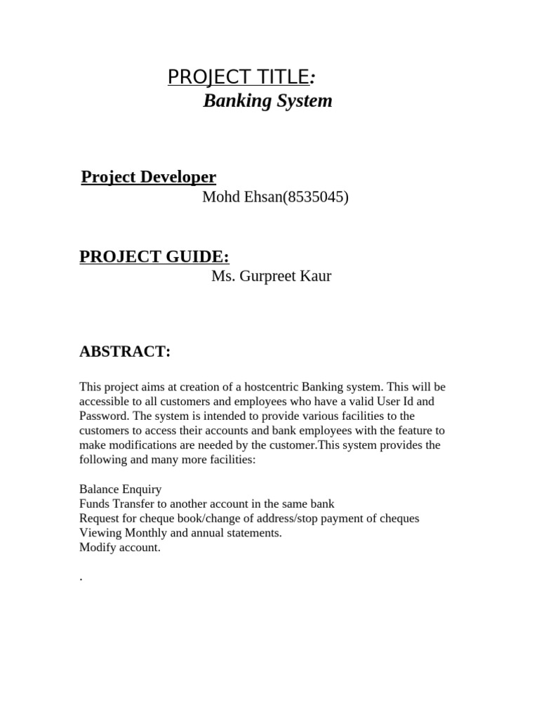 Synopsis - Banking System | PDF | Banks | Microsoft Access