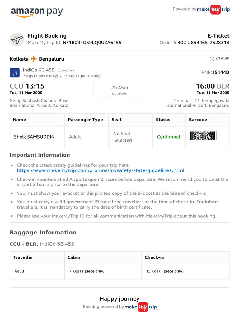 IndiGo Flight Booking Confirmation | PDF | Aviation | Transport