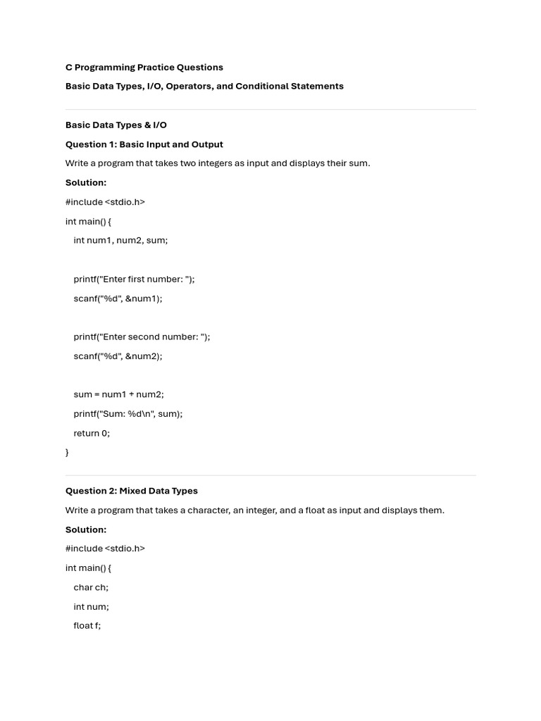 C Programming Practice Questions | PDF | Computer Science | Software Engineering
