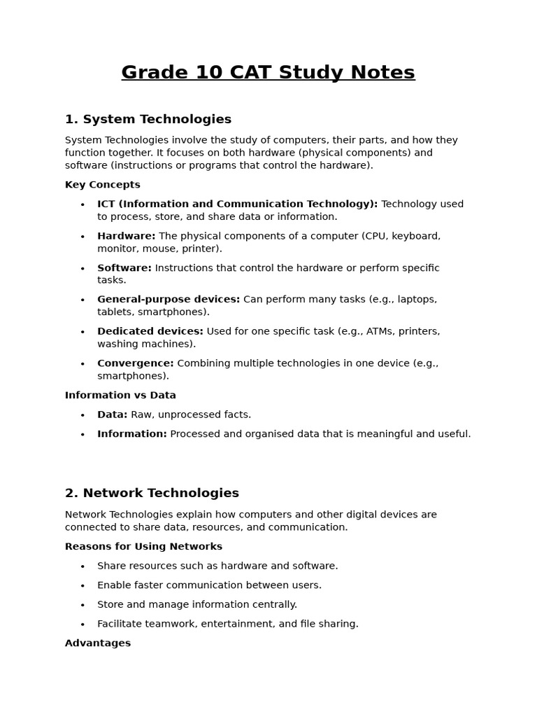 Grade 10 CAT Study Notes | PDF | Computer Network | World Wide Web