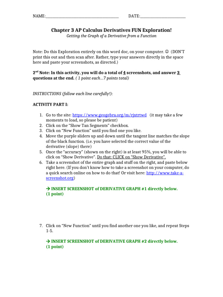 Ch.3 Derivatives Activity v3 | PDF | Derivative | Mathematics