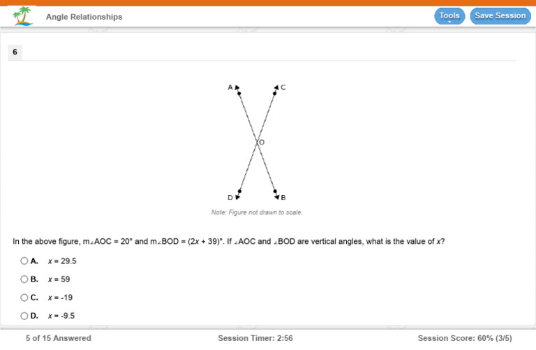 Practice Session - Angle Relationships - Study Island | PDF