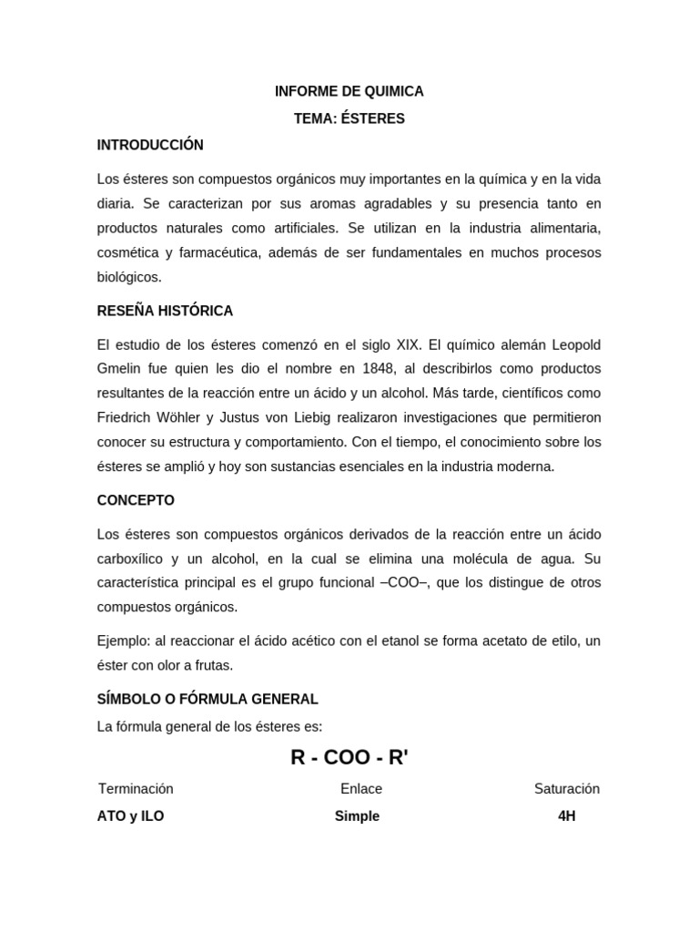 Ésteres: Propiedades y Usos en Química | PDF | Ester | Compuestos orgánicos