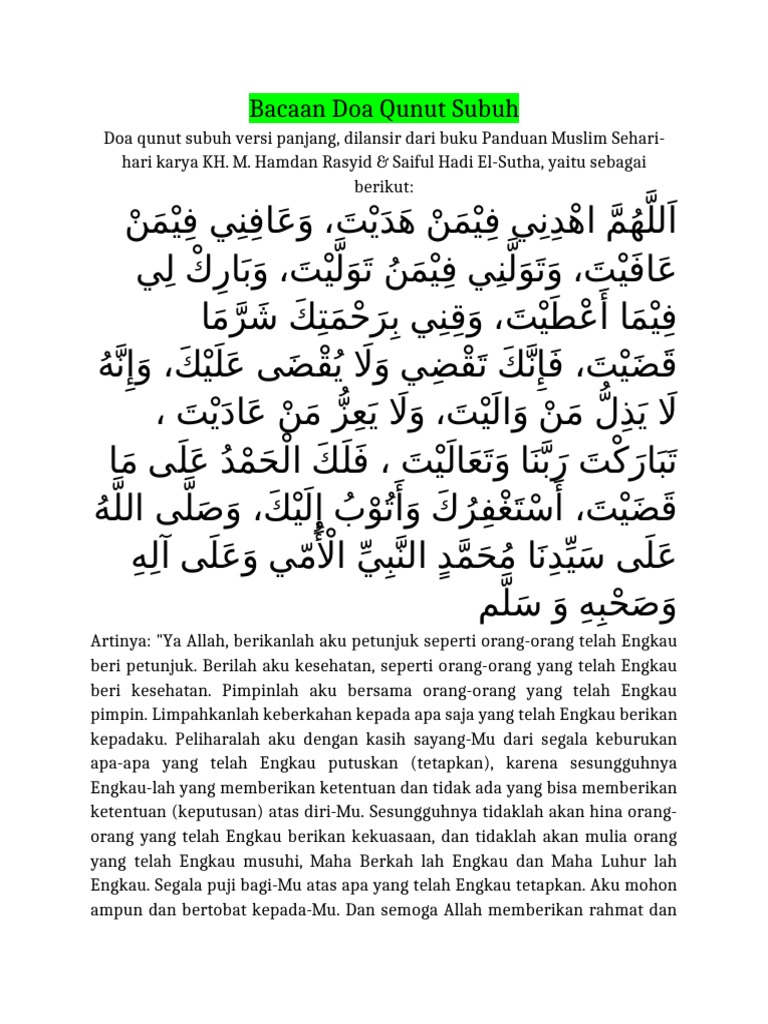 Doa Qunut Subuh: Panduan Lengkap | PDF