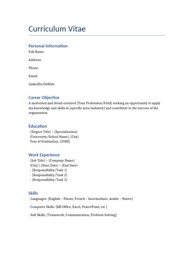 CV Template English | PDF