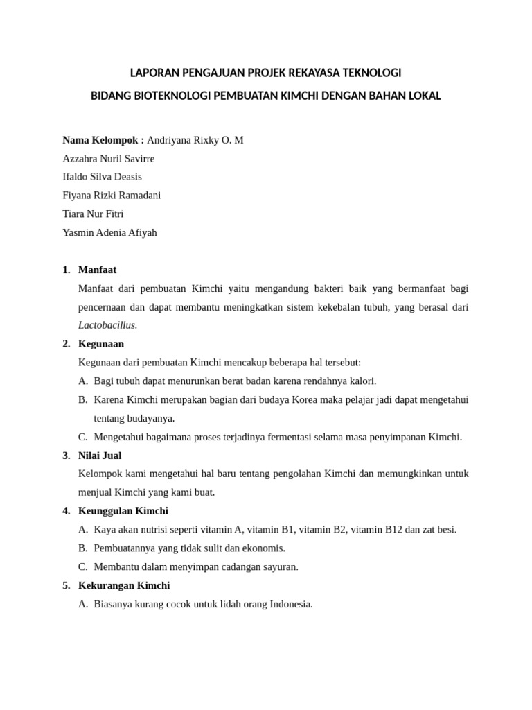 LAPORAN PENGAJUAN PROJEK REKAYASA TEKNOLOGI | PDF