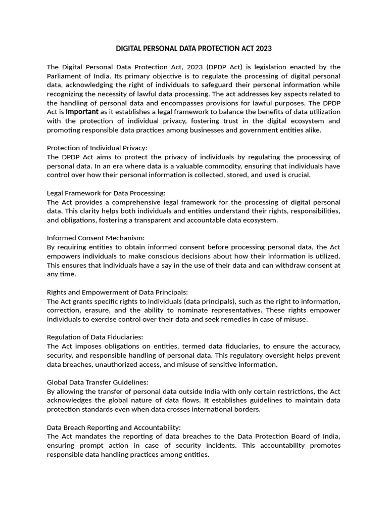 Digital Personal Data Protection Act 2023 | PDF | Regulatory Compliance ...