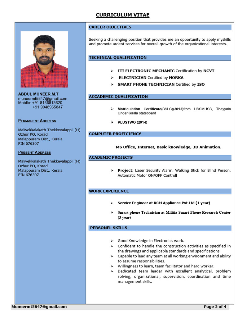 Abdul Muneer M.T. Resume/CV | PDF | Kerala