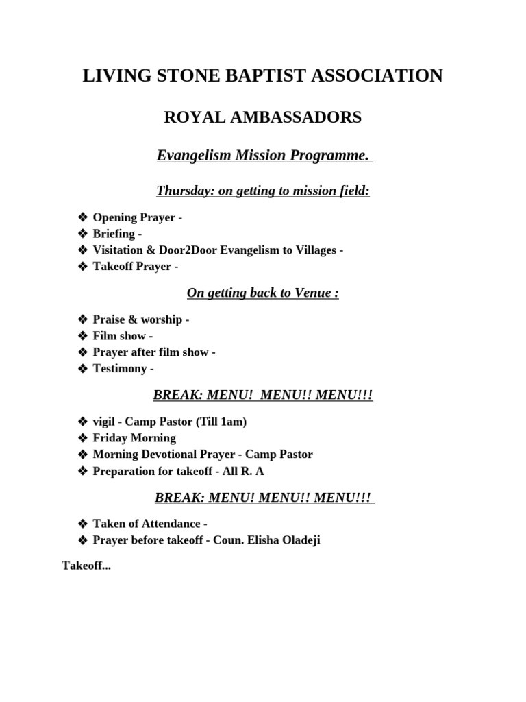 Royal Ambassadors Evangelism Program | PDF