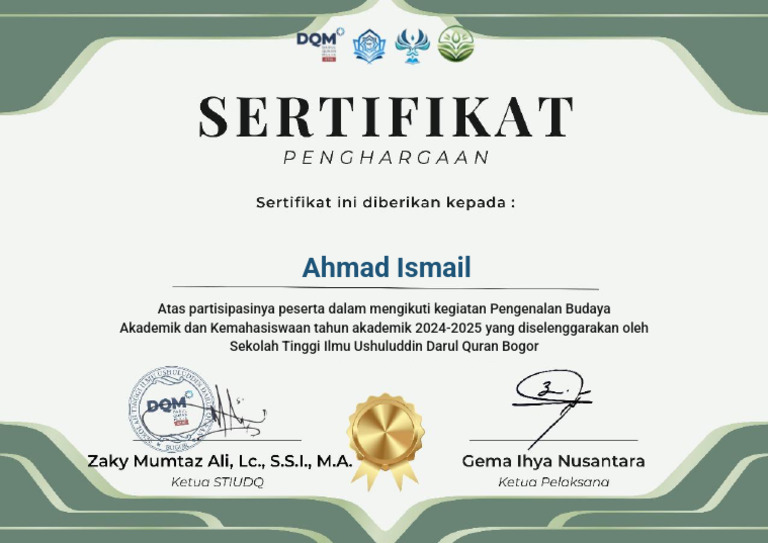 Ahmad Ismail Sertifikat PBAK | PDF
