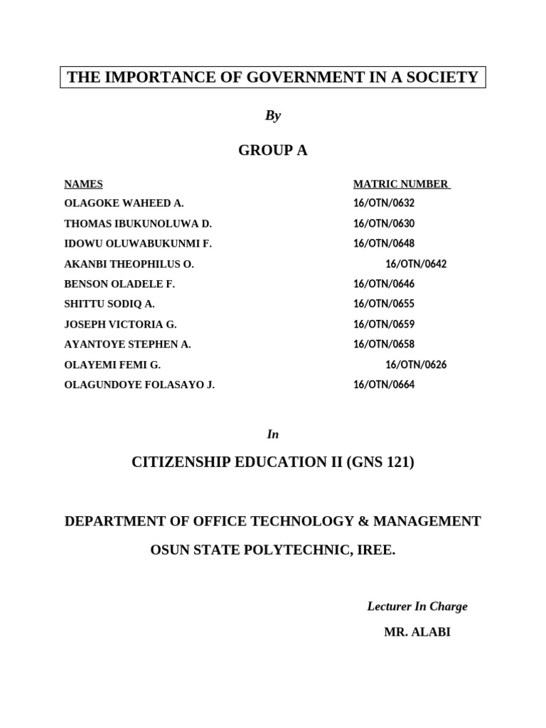 Importance of Government in Society | PDF | Externality | Legislature