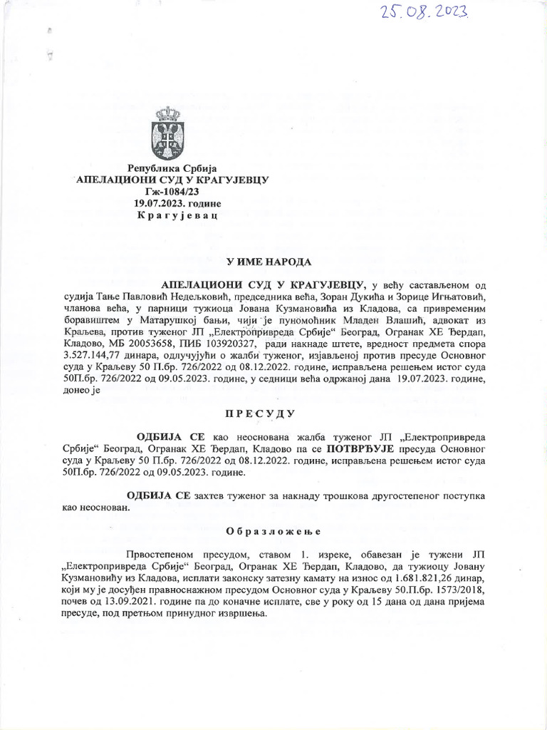 Presuda Apelacionog Suda Kuzmanovic | PDF
