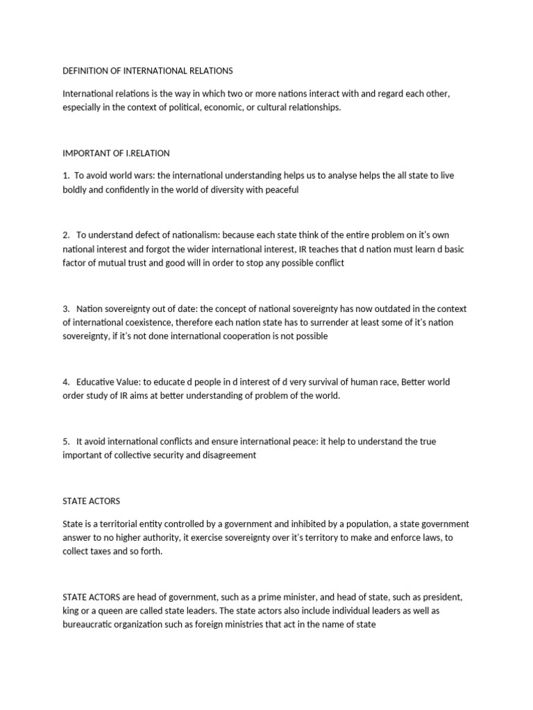 International Relation (Summary) | PDF | State (Polity) | Military