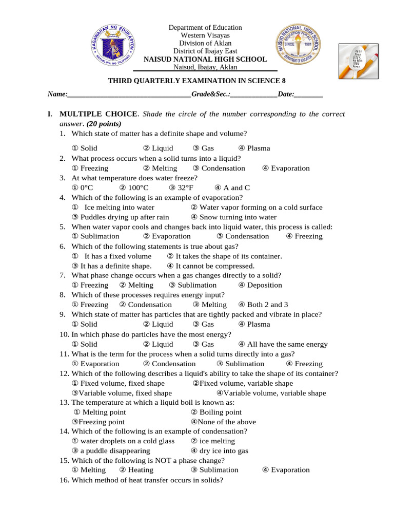 Third Periodic Examination in Science 8 New | PDF | Periodic Table ...