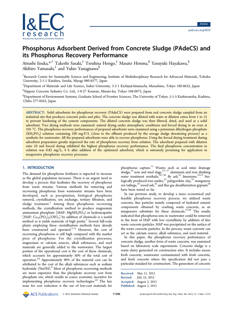 Phosphorus Recovery from Concrete Sludge | PDF | Phosphorus | Concrete