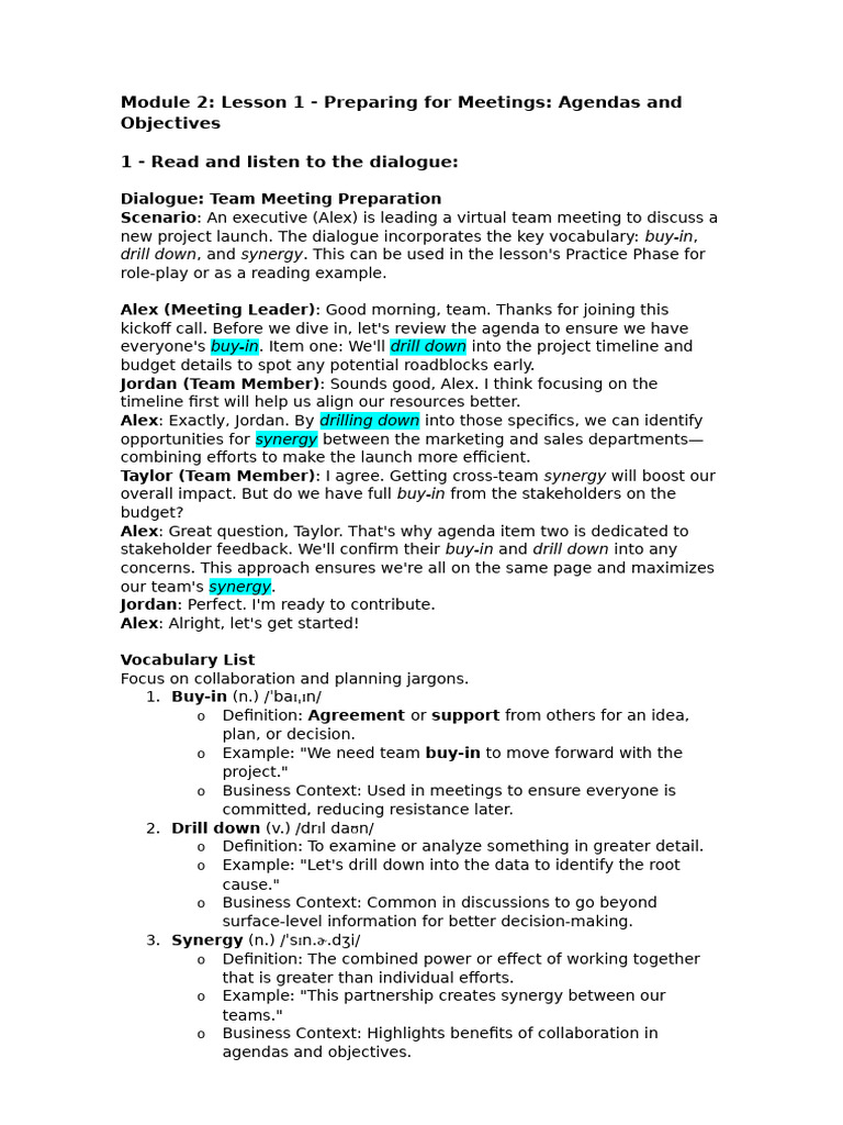Meeting Prep: Agendas & Objectives Guide | PDF | Business