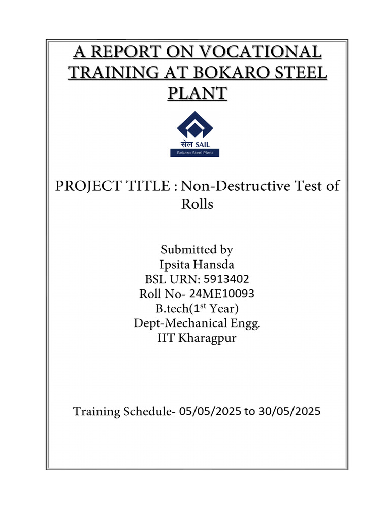 NDT of Rolls 1st Year Project | PDF | Rolling (Metalworking ...