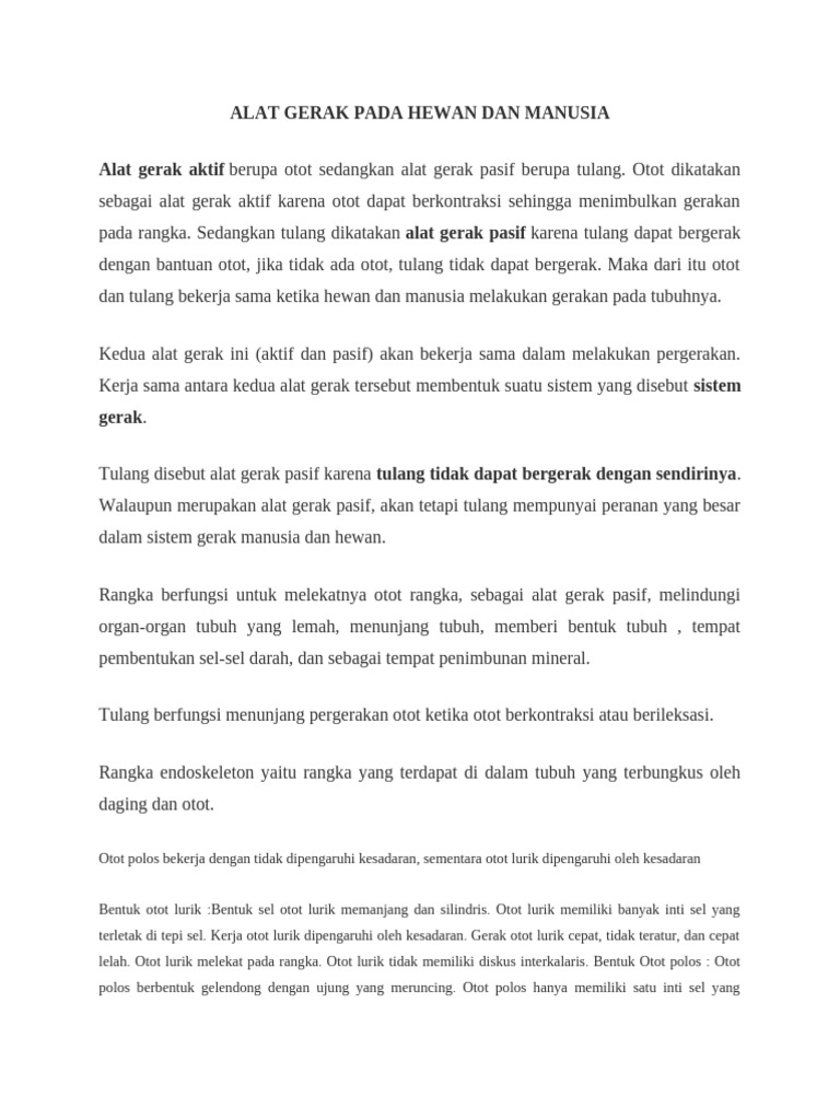 Alat Gerak Pada Hewan Dan Manusia | PDF