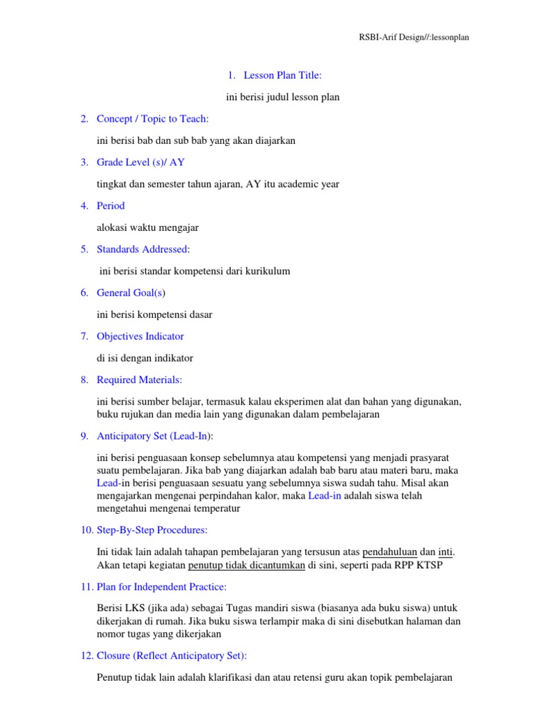 Contoh Lesson Plan | PDF