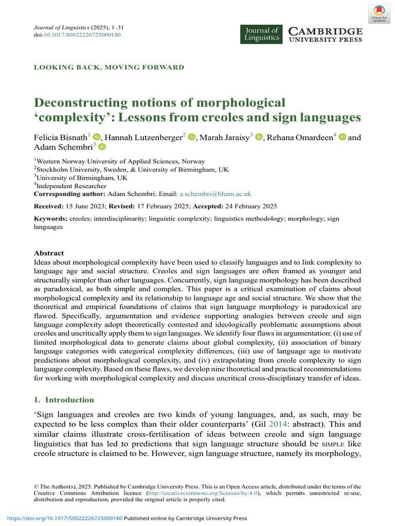 Deconstructing Notions of Morphological Complexity Lessons From Creoles and Sign Languages | PDF ...