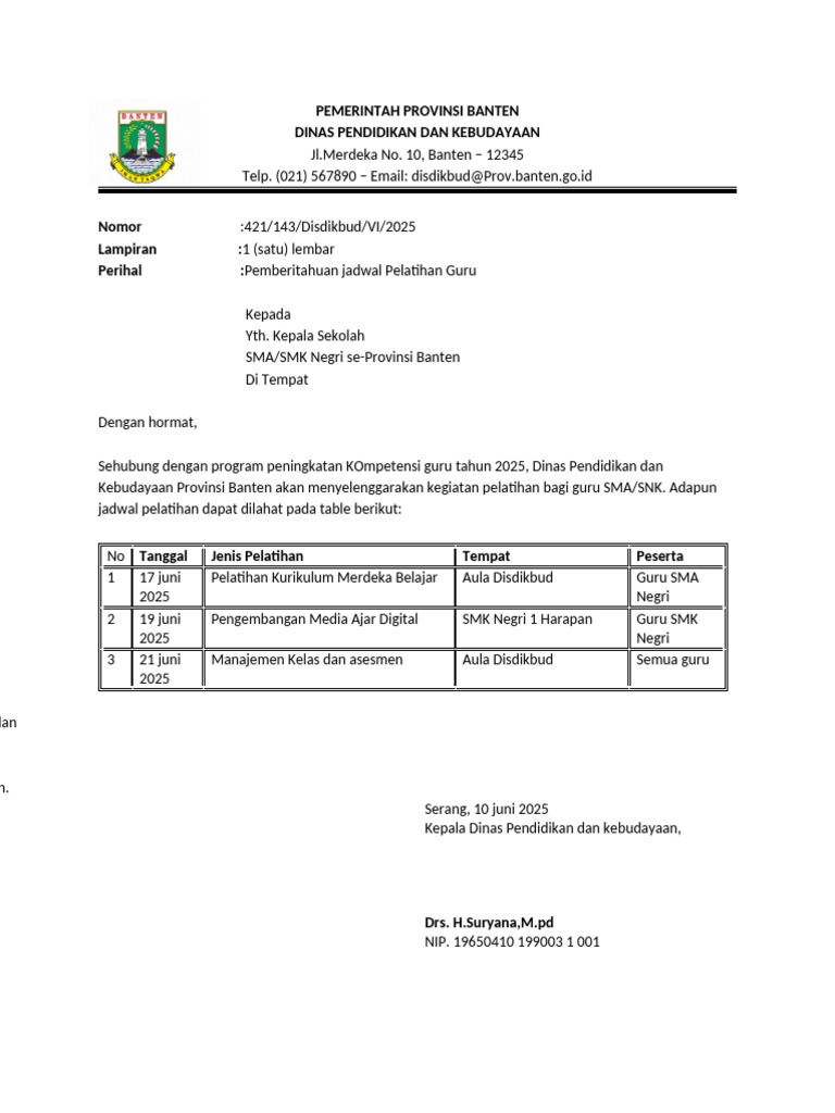 Jadwal Pelatihan Guru Banten 2025 | PDF