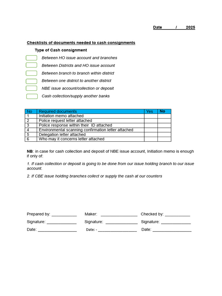 Checklist For Cash Consignement-Updated | PDF