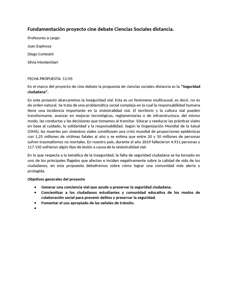 Fundamentación Proyecto Cine Debate Ciencias Sociales Distancia | PDF
