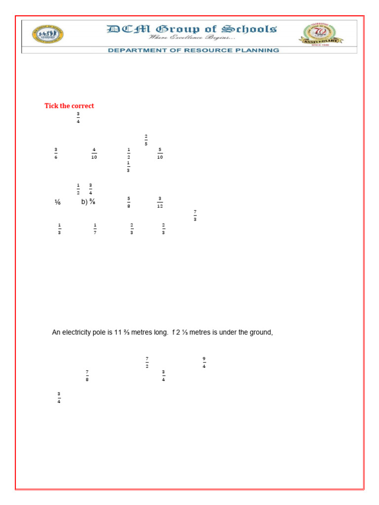 Resource 20240814140627 Unit-4 (Fractions) Worksheet - 2 (1) - 1 | PDF