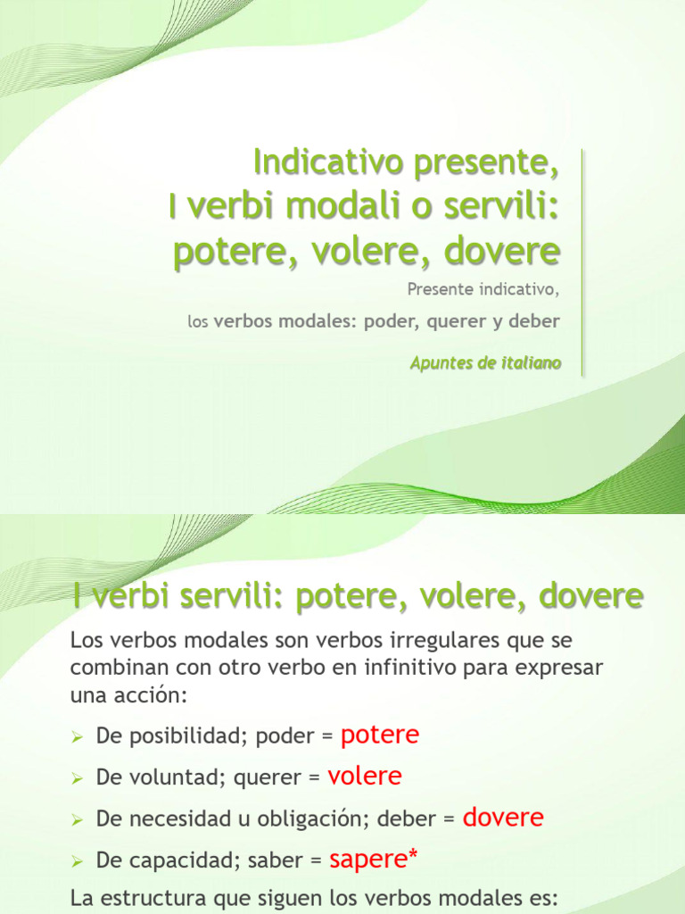 Verbos modales en italiano: potere, volere, dovere | PDF | Verbo ...