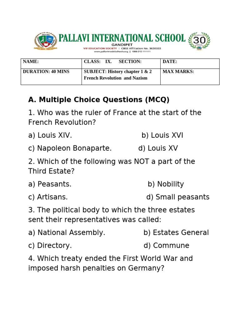WS.1-HYE Class 9 History Ch.1&2' | PDF | Nazi Germany | French Revolution